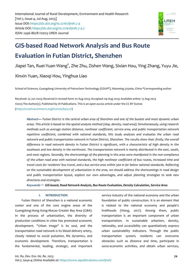 GIS-based Road Network Analysis and Bus Route Evaluation in Futian District, Shenzhen | PDF