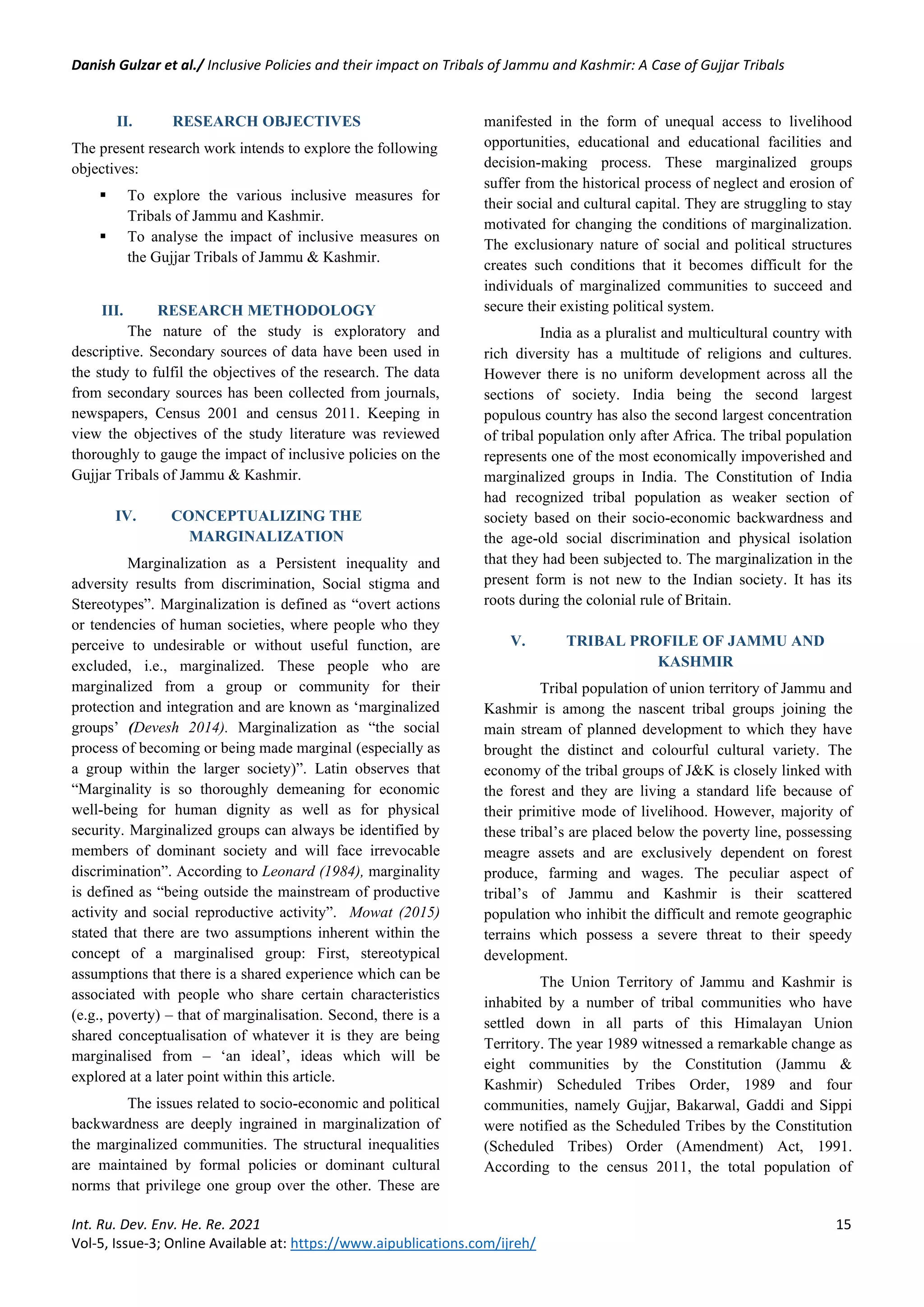 Inclusive Policies and their impact on Tribals of Jammu and Kashmir: A ...