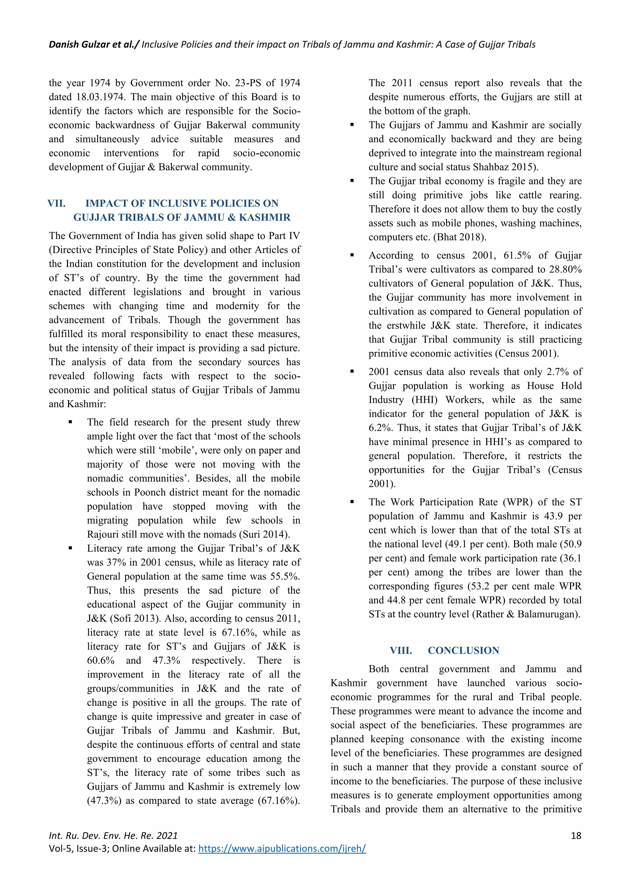 Inclusive Policies and their impact on Tribals of Jammu and Kashmir: A ...