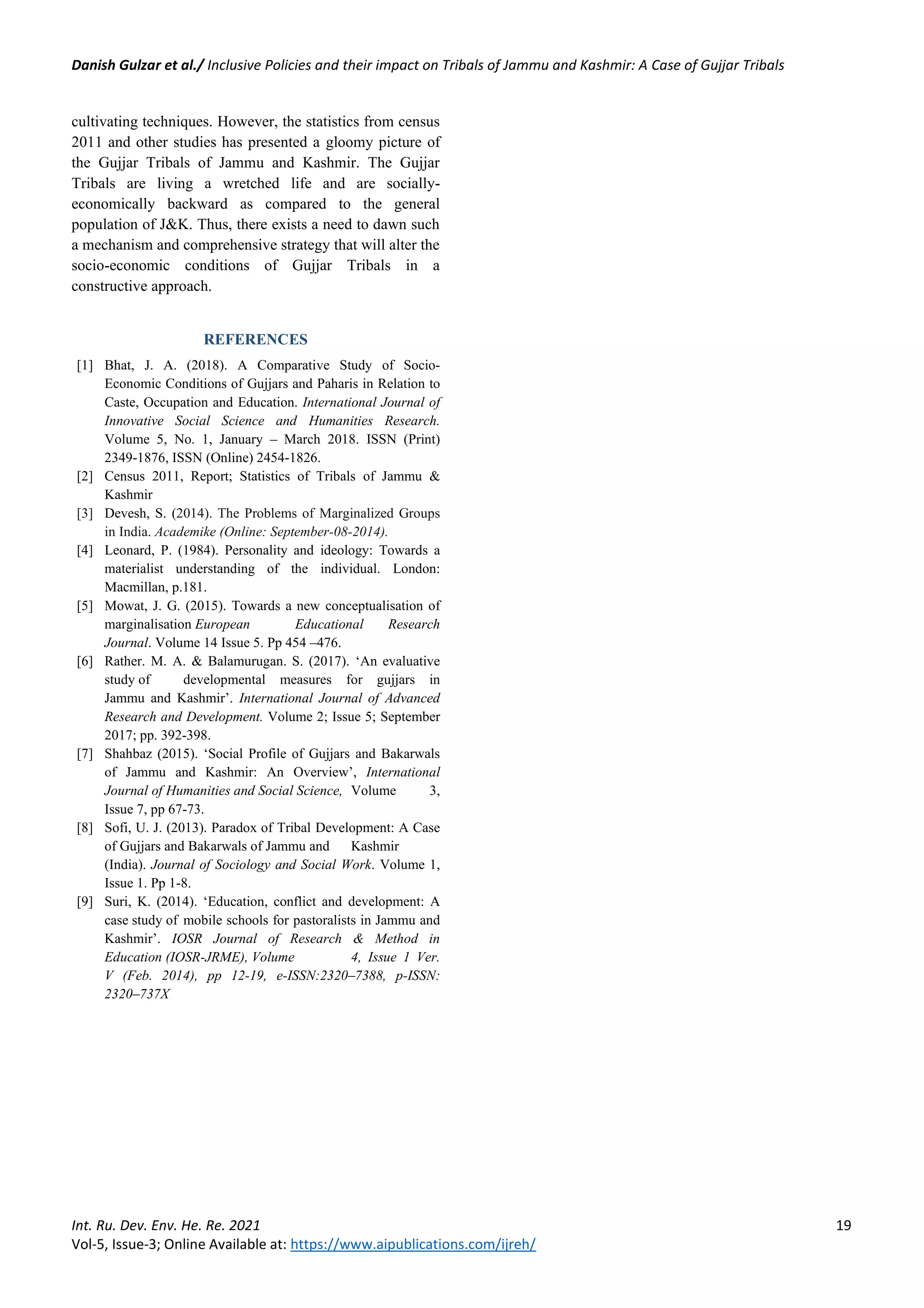 Inclusive Policies and their impact on Tribals of Jammu and Kashmir: A ...