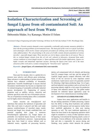 Isolation Characterization and Screening of fungal Lipase from oil ...