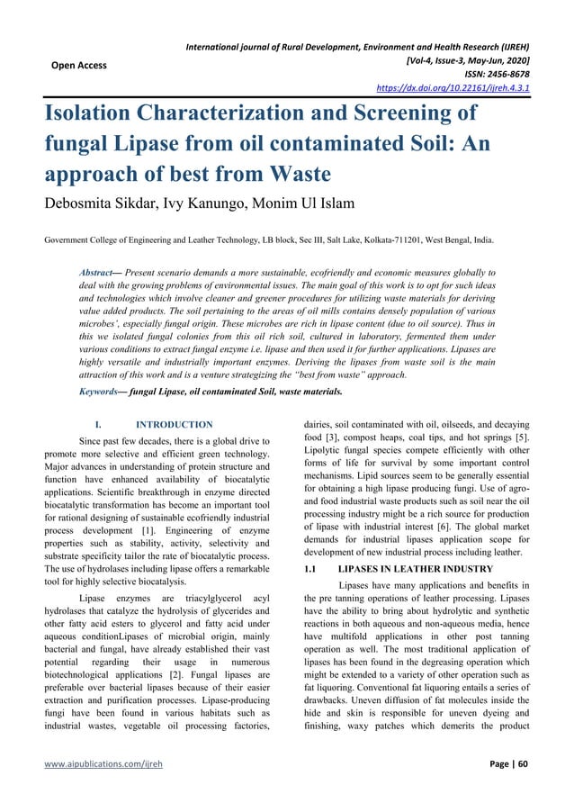Isolation Characterization and Screening of fungal Lipase from oil contaminated Soil: An ...