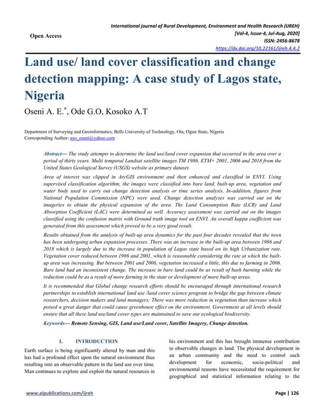Land use/ land cover classification and change detection mapping: A ...