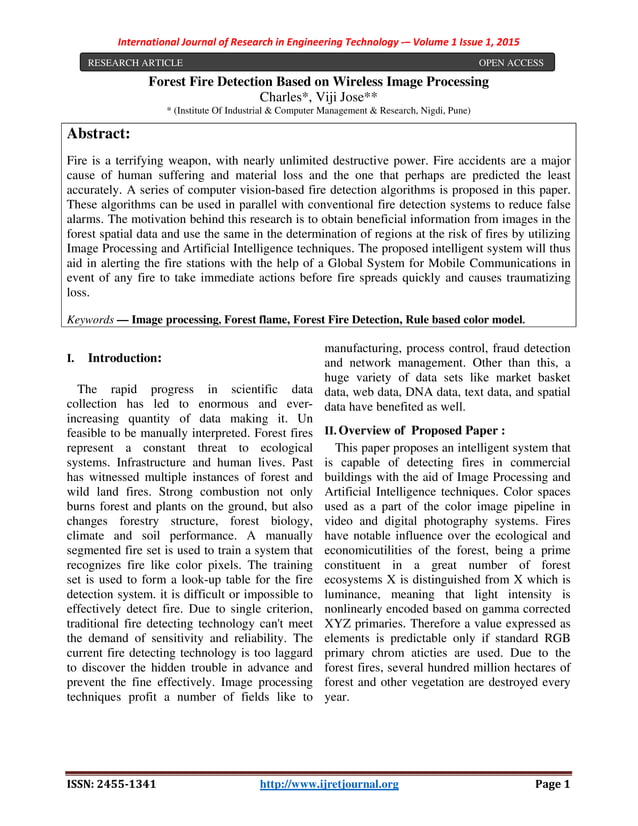 Ijret V1i1p1 Forest Fire Detection Based On Wireless Image Processing