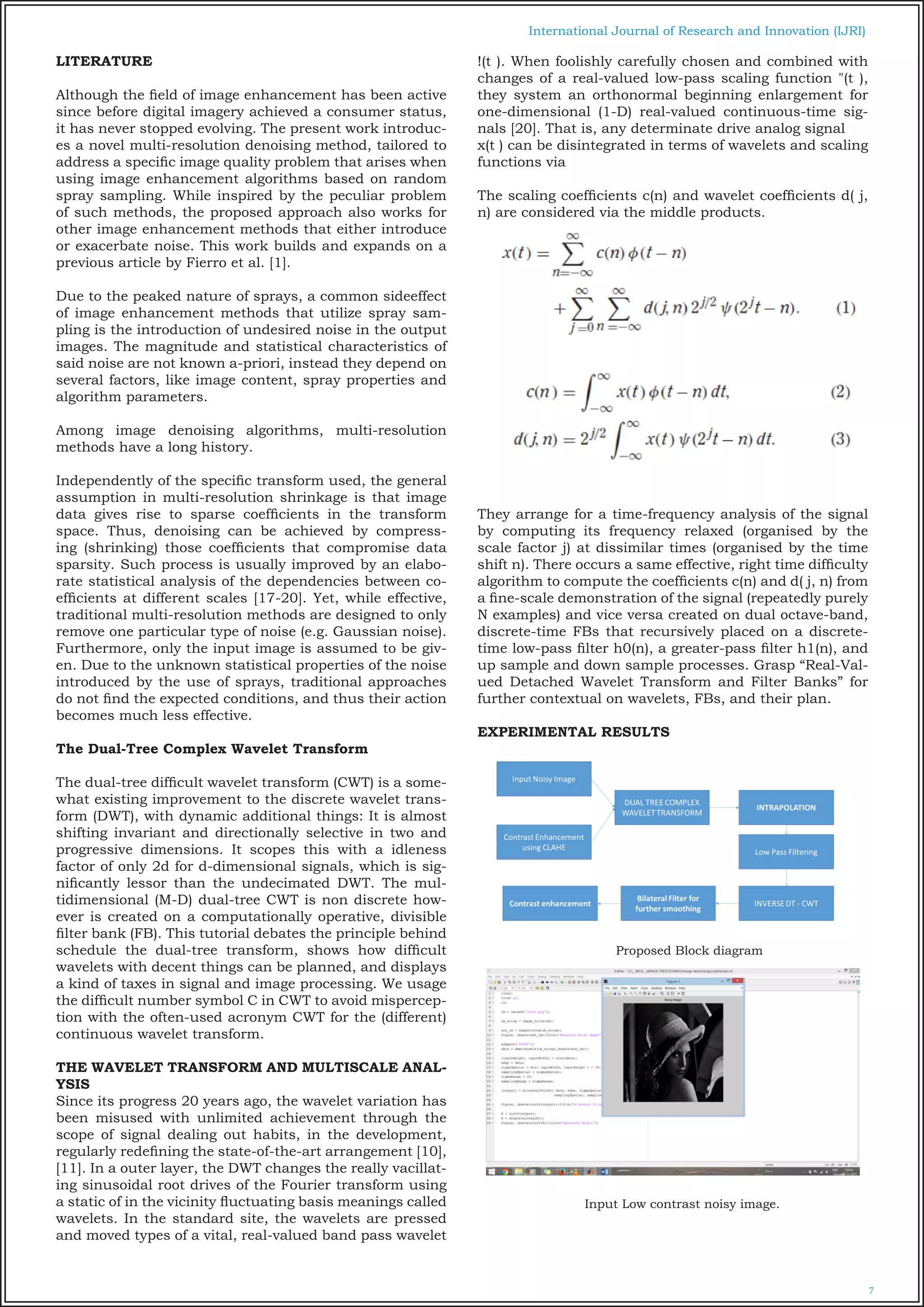 Ijri ece-01-02 image enhancement aided denoising using dual tree complex wavelet transform | PDF
