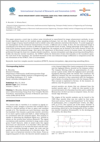 Ijri ece-01-02 image enhancement aided denoising using dual tree complex wavelet transform | PDF