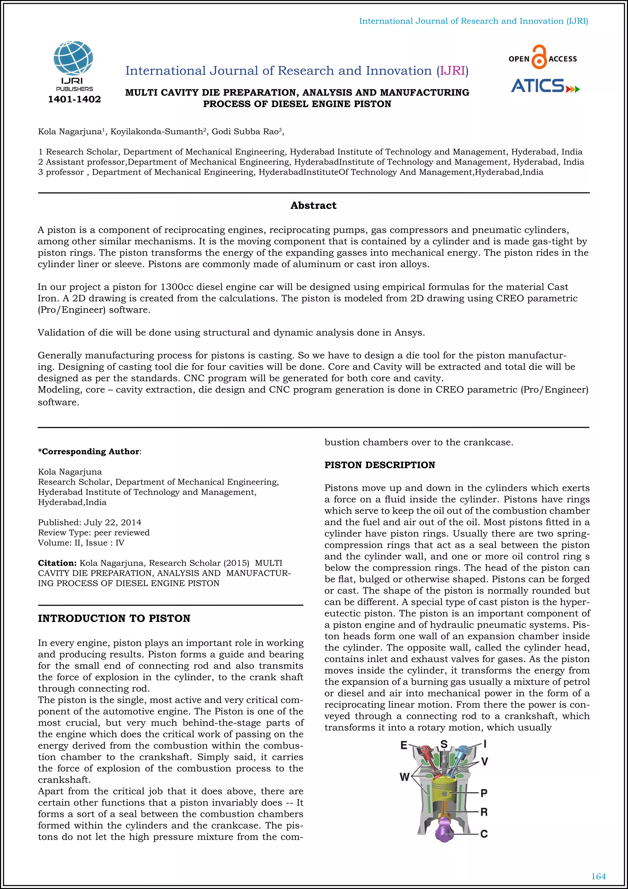 MULTI CAVITY DIE PREPARATION, ANALYSIS AND MANUFACTURING PROCESS OF ...