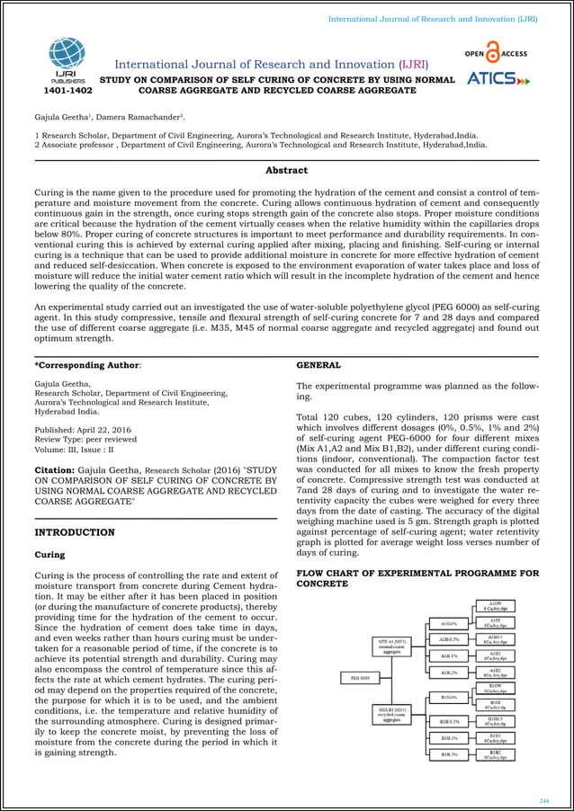 study on comparison of self curing of concrete by using normal coarse ...