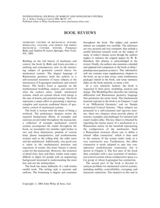 Geometric Control System and Fault-Diagnosis | PDF