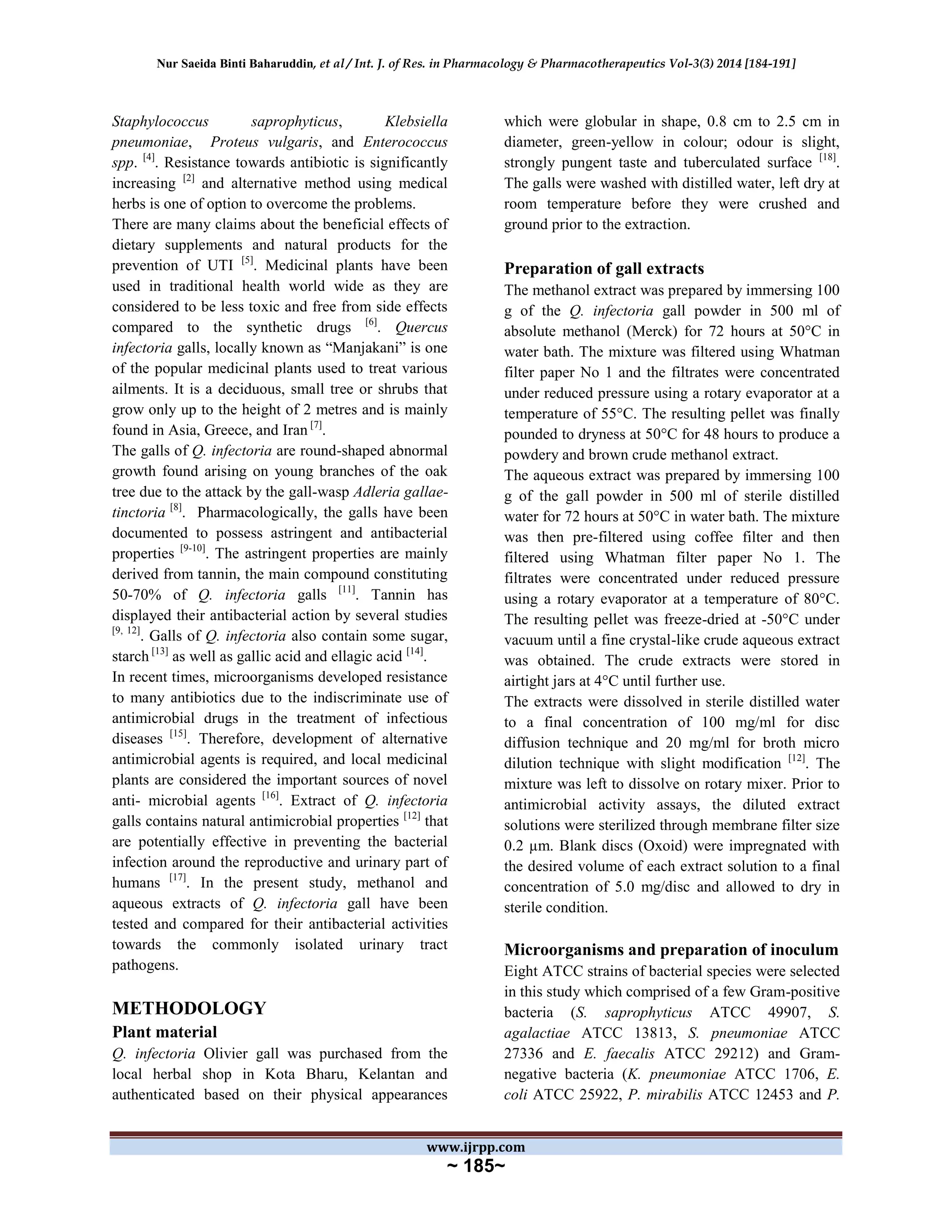 Potential use of Quercus infectoria gall extracts against urinary tract ...
