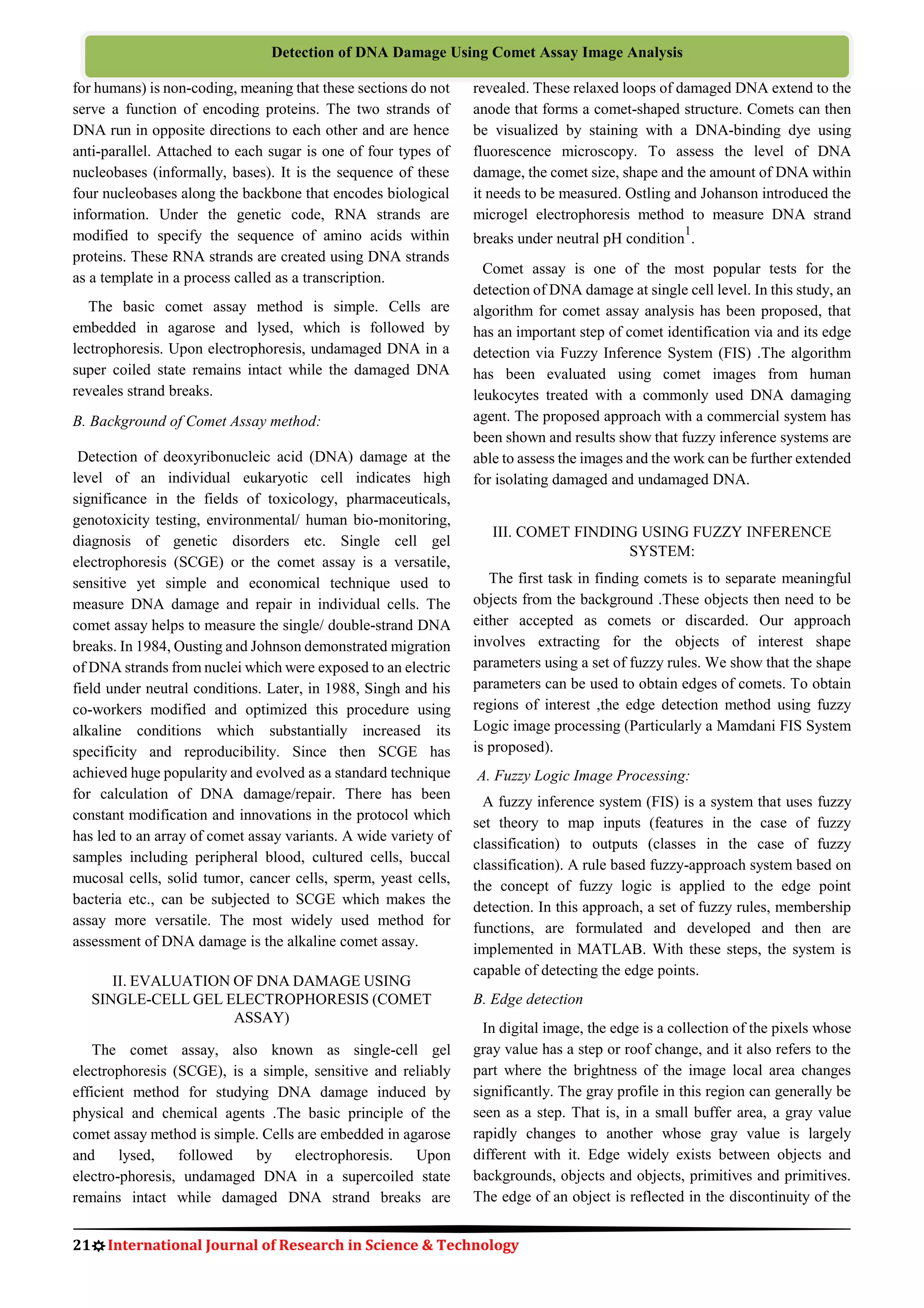 Detection of DNA Damage Using Comet Assay Image Analysis | PDF
