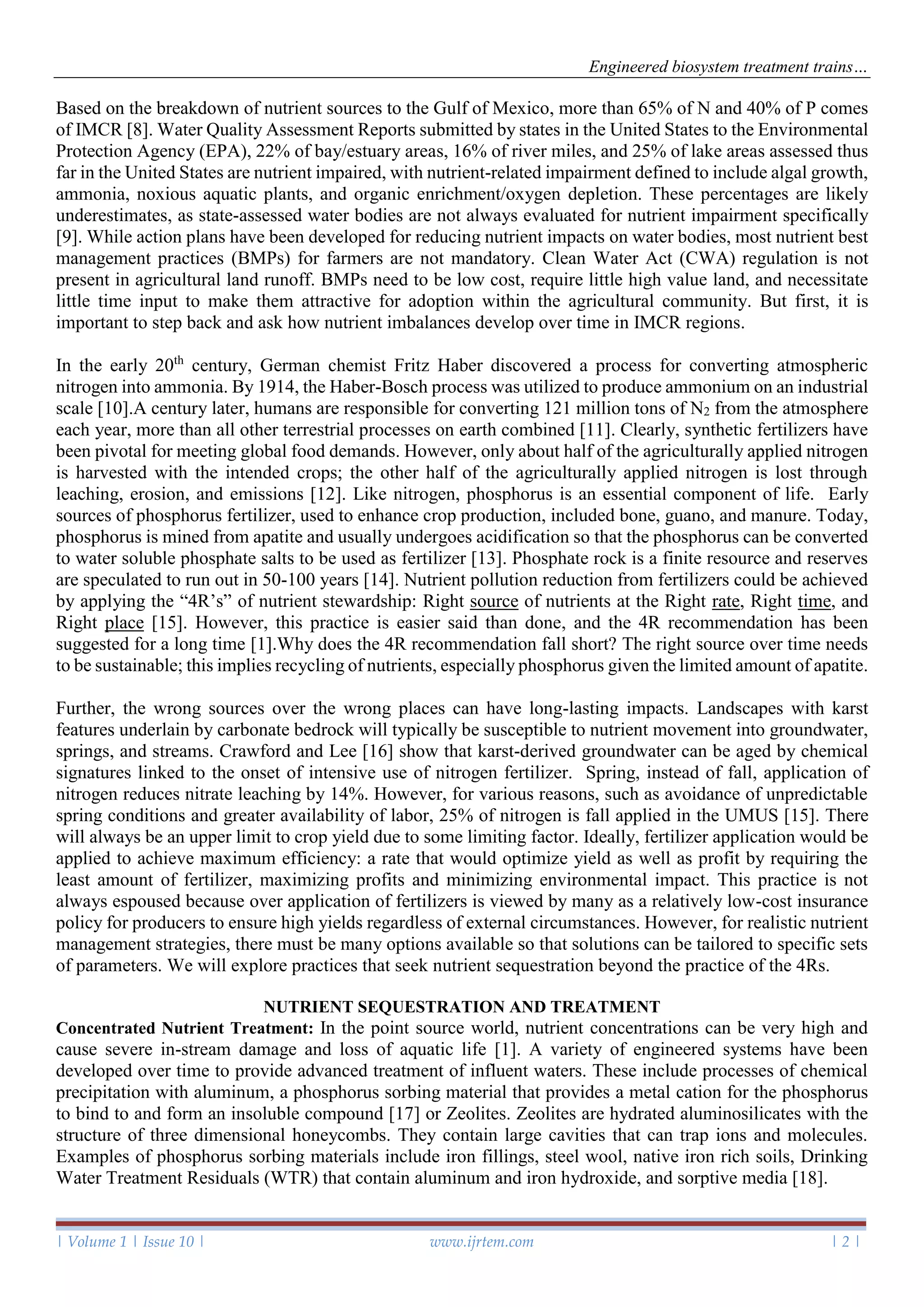 Engineered biosystem treatment trains: A review of agricultural ...