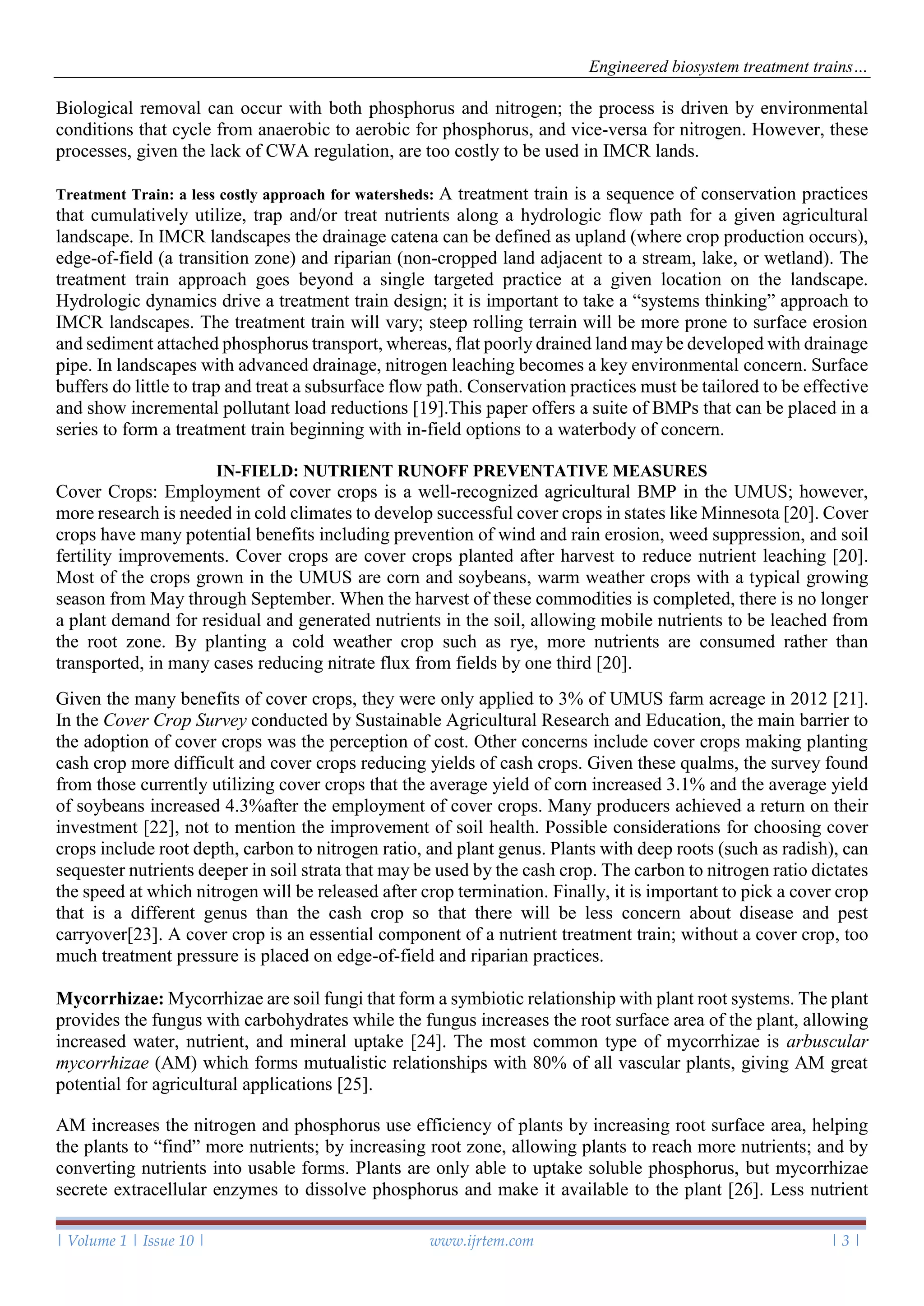 Engineered biosystem treatment trains: A review of agricultural ...