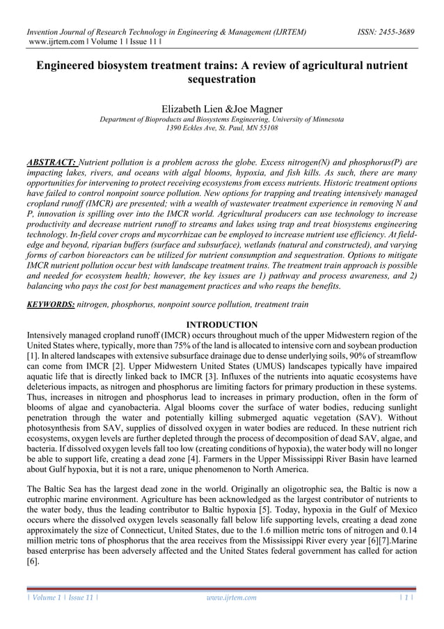 Engineered biosystem treatment trains: A review of agricultural ...