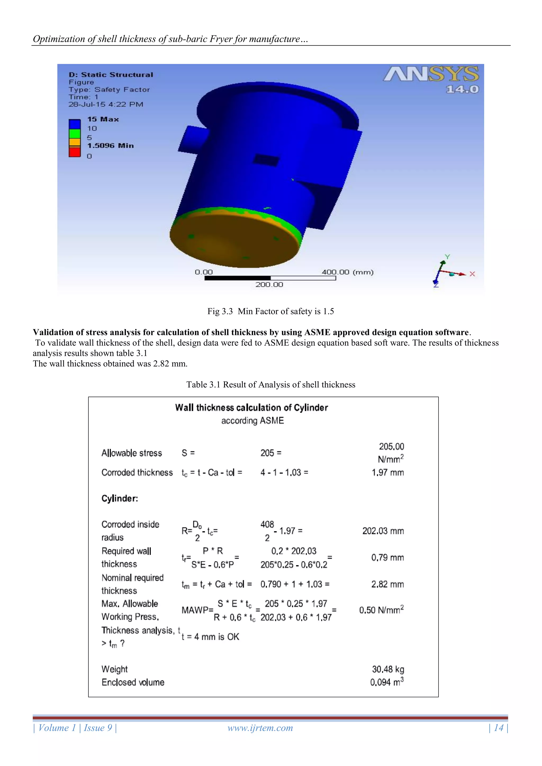 Optimization of shell thickness of sub-baric Fryer for manufacture of fried food products using ...