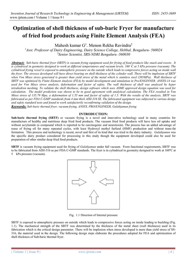 Optimization of shell thickness of sub-baric Fryer for manufacture of ...