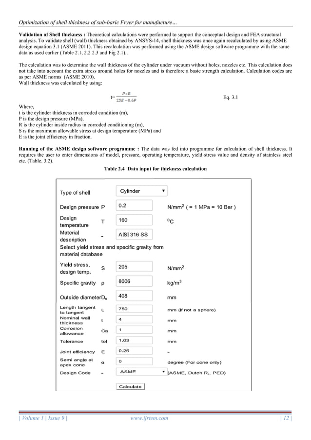 Optimization of shell thickness of sub-baric Fryer for manufacture of fried food products using ...