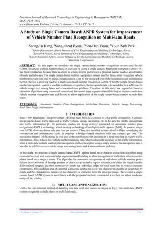 A Study on Single Camera Based ANPR System for Improvement of Vehicle ...