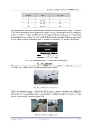 A Study on Single Camera Based ANPR System for Improvement of Vehicle ...