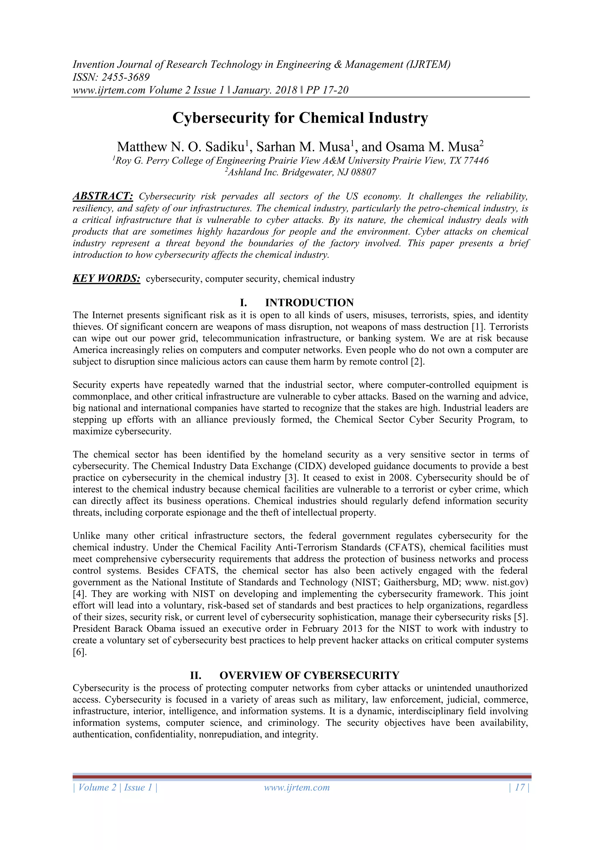 Cybersecurity for Chemical Industry | PDF
