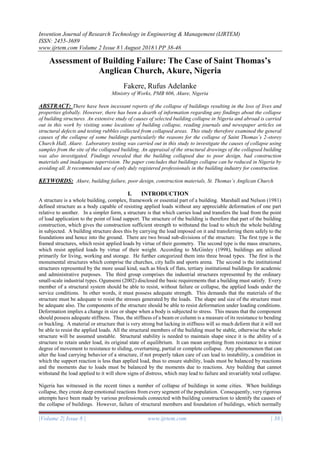 Assessment of Building Failure: The Case of Saint Thomas’s Anglican ...