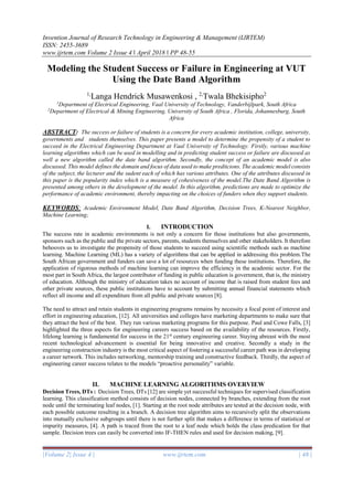 Modeling the Student Success or Failure in Engineering at VUT Using the ...