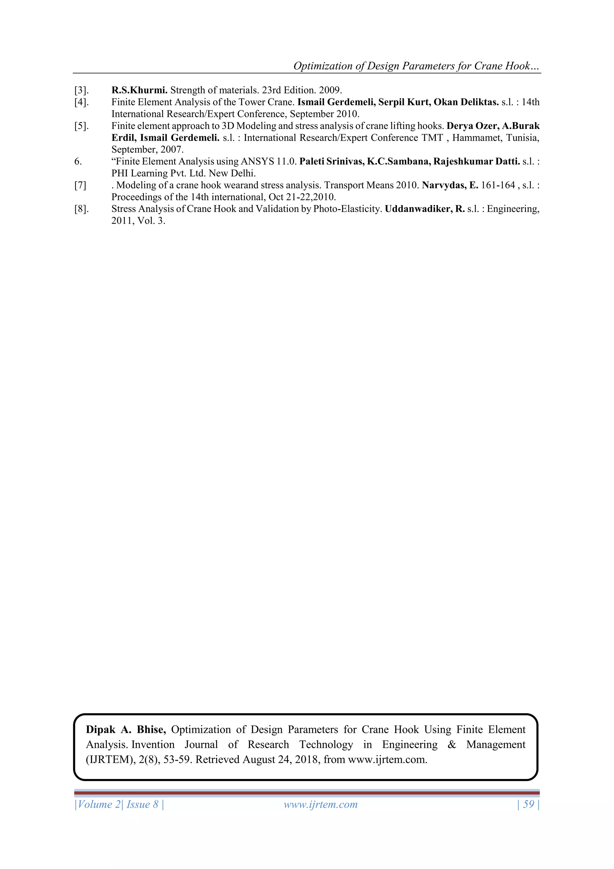 Optimization of Design Parameters for Crane Hook Using Finite Element Analysis | PDF