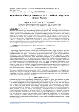Optimization of Design Parameters for Crane Hook Using Finite Element Analysis | PDF