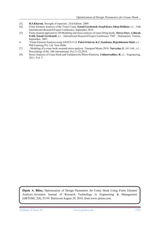 Optimization of Design Parameters for Crane Hook Using Finite Element Analysis | PDF