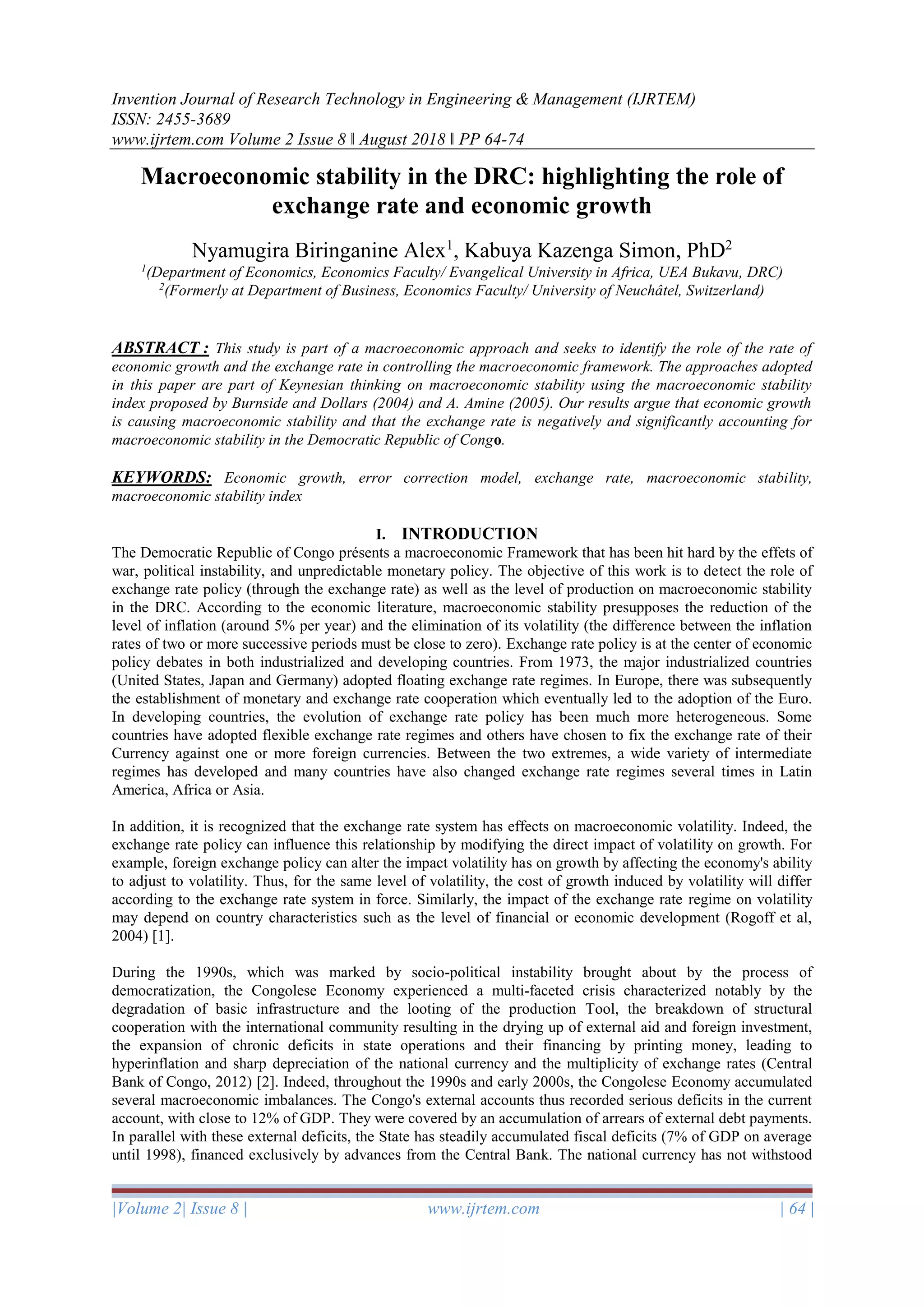 Macroeconomic stability in the DRC: highlighting the role of exchange ...