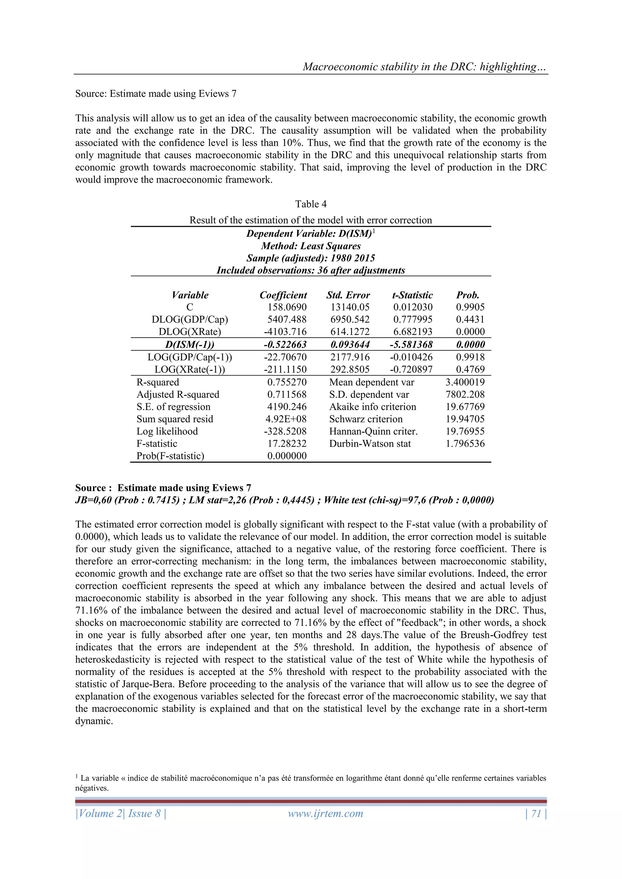 Macroeconomic stability in the DRC: highlighting the role of exchange rate and economic growth | PDF