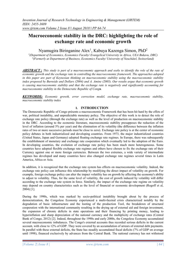 Macroeconomic stability in the DRC: highlighting the role of exchange ...