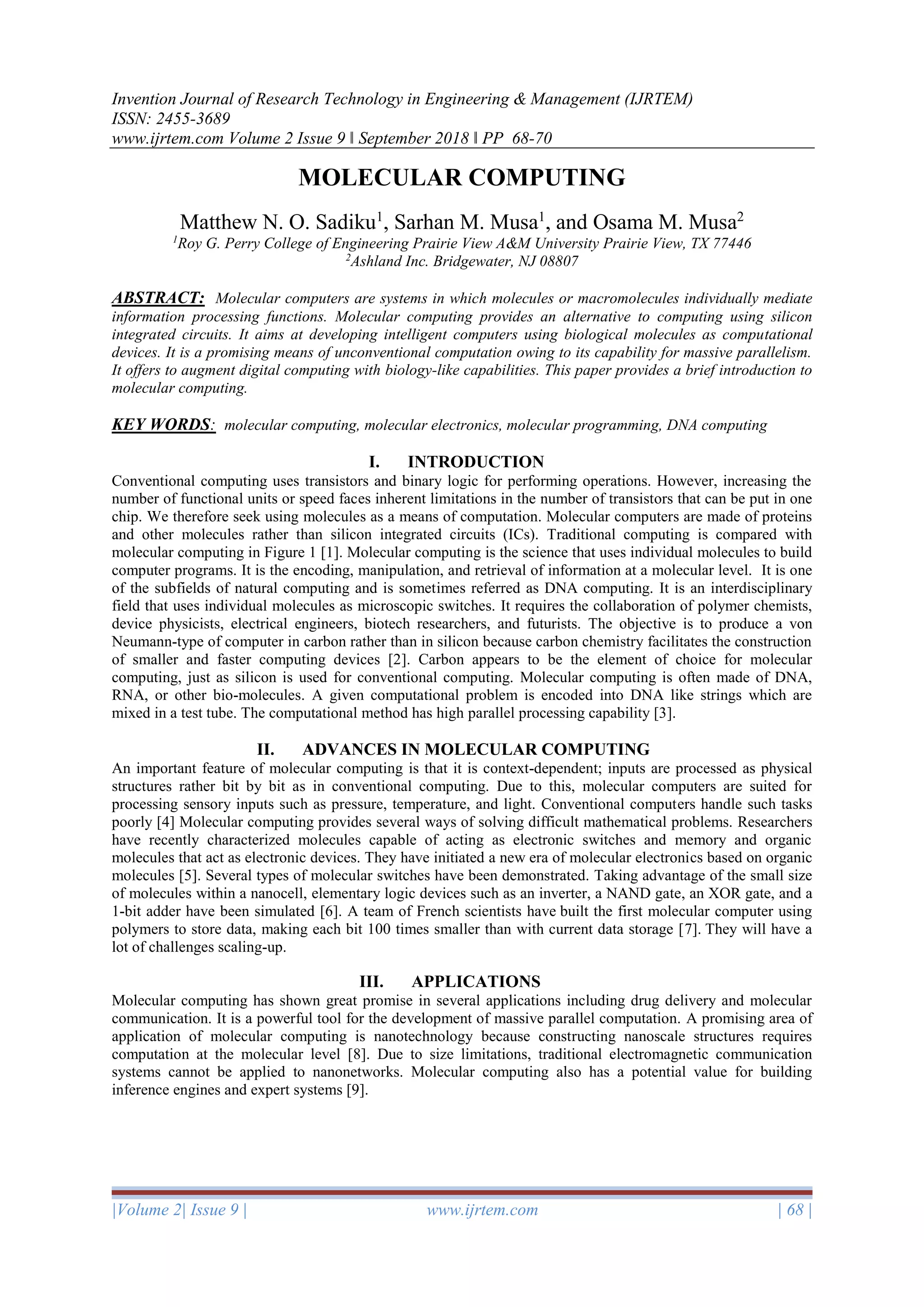 MOLECULAR COMPUTING | PDF