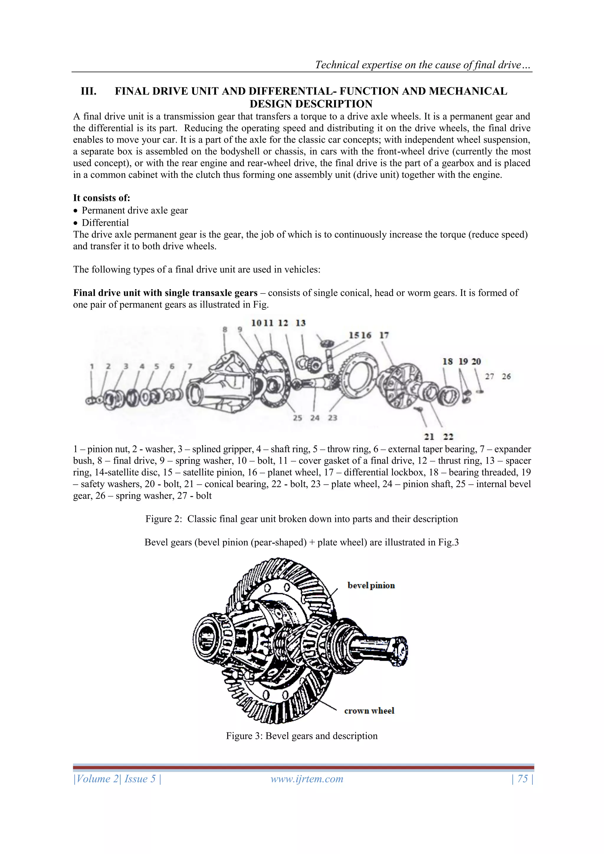 Technical expertise on the cause of final drive unit failure of the VAZ ...