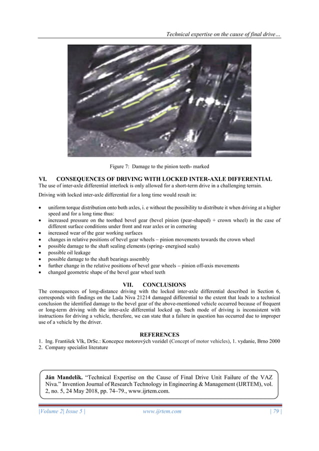 Technical expertise on the cause of final drive unit failure of the VAZ ...