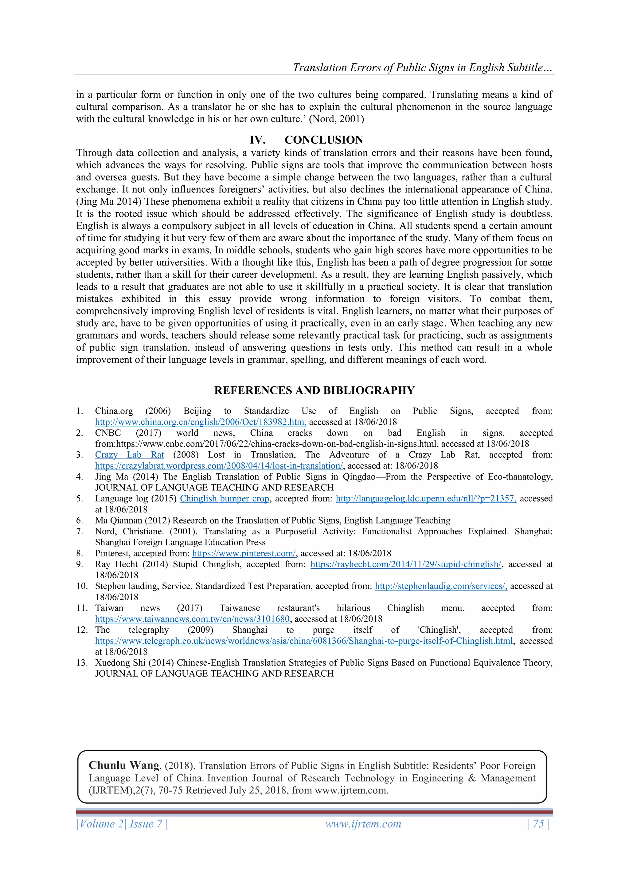 Translation Errors of Public Signs in English Subtitle: Residents’ Poor ...