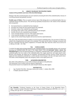 Technical expertise on the cause of engine failure of the Mitsubishi ...