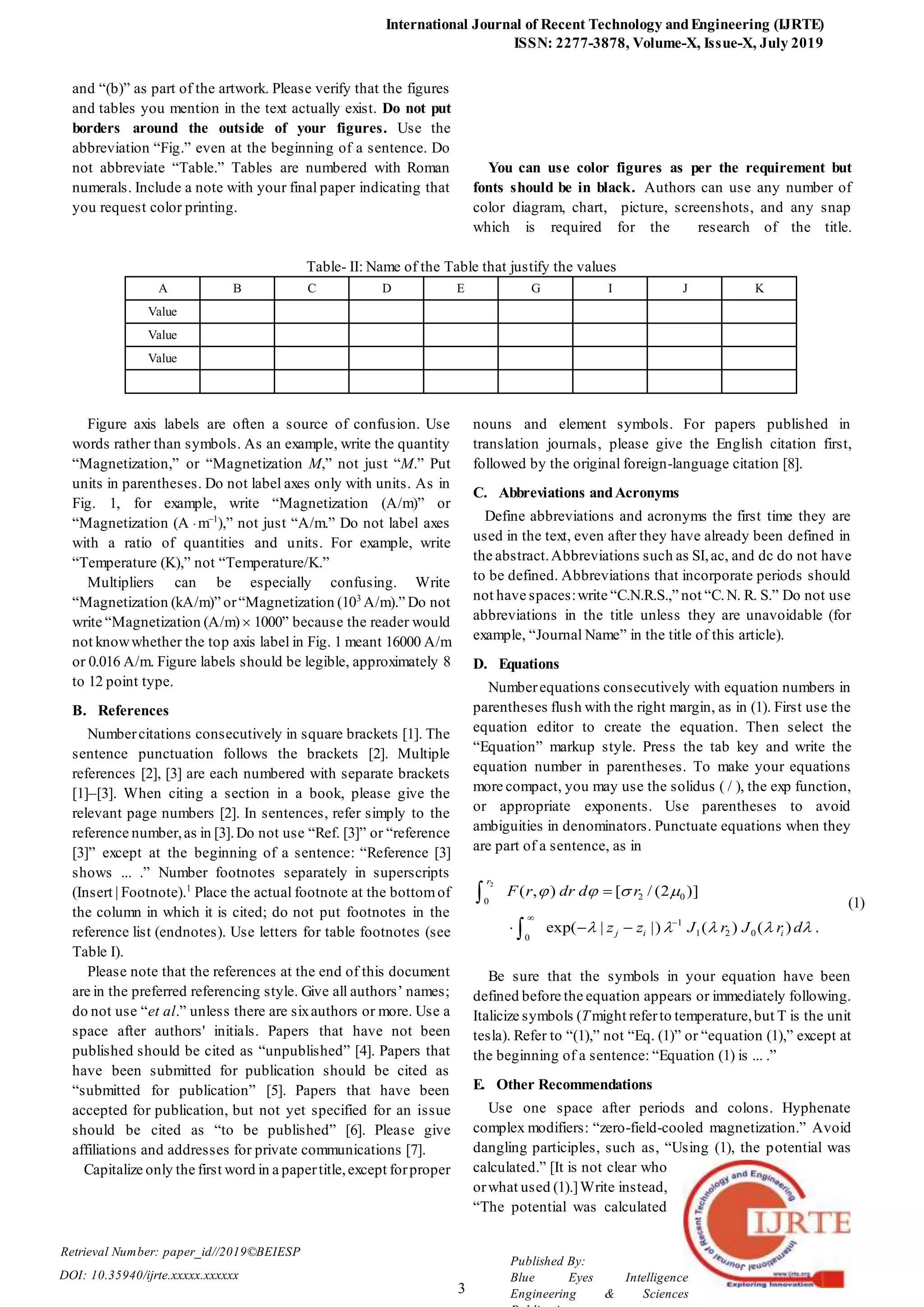 Ijrte paper template | DOC | Desktop Publishing | Computer Software and Applications