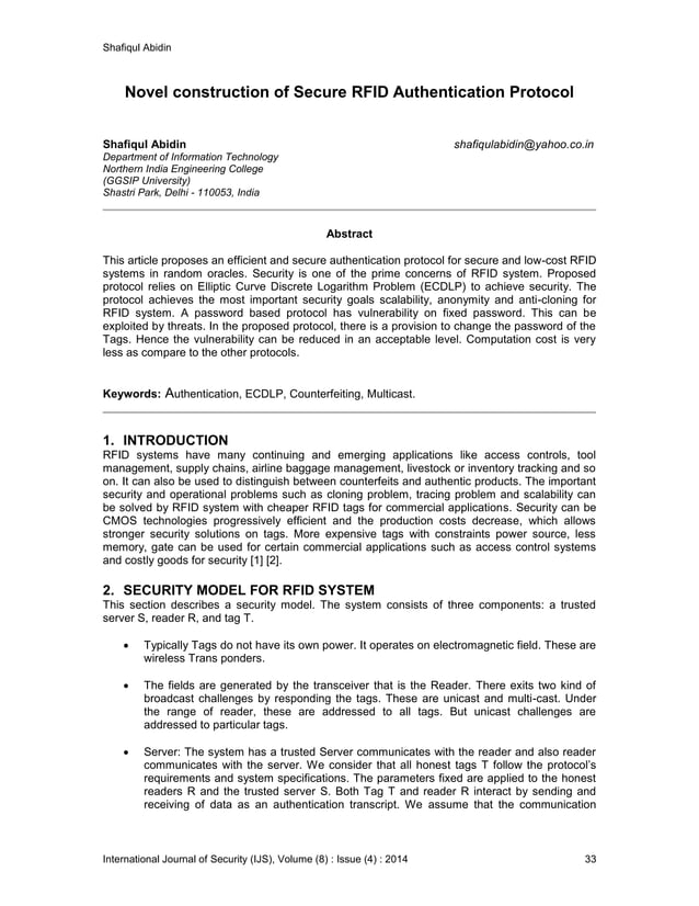 Novel Construction Of Secure Rfid Authentication Protocol Pdf Information And Network