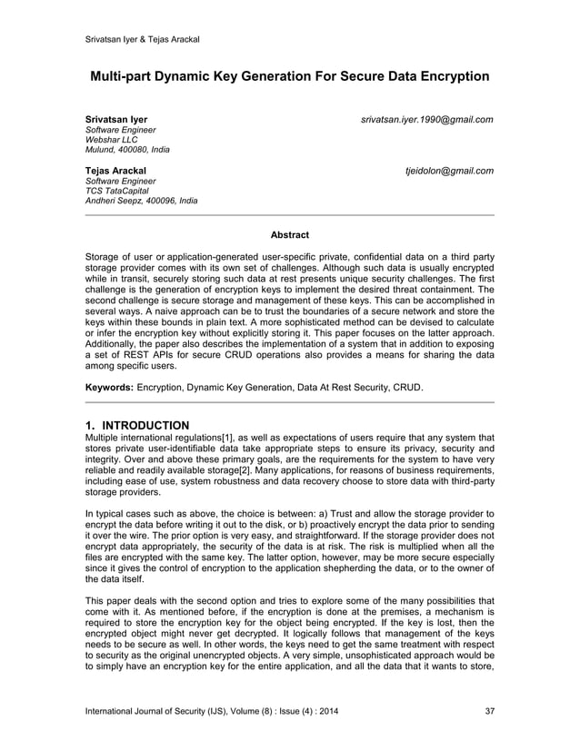 Multi-part Dynamic Key Generation For Secure Data Encryption | PDF