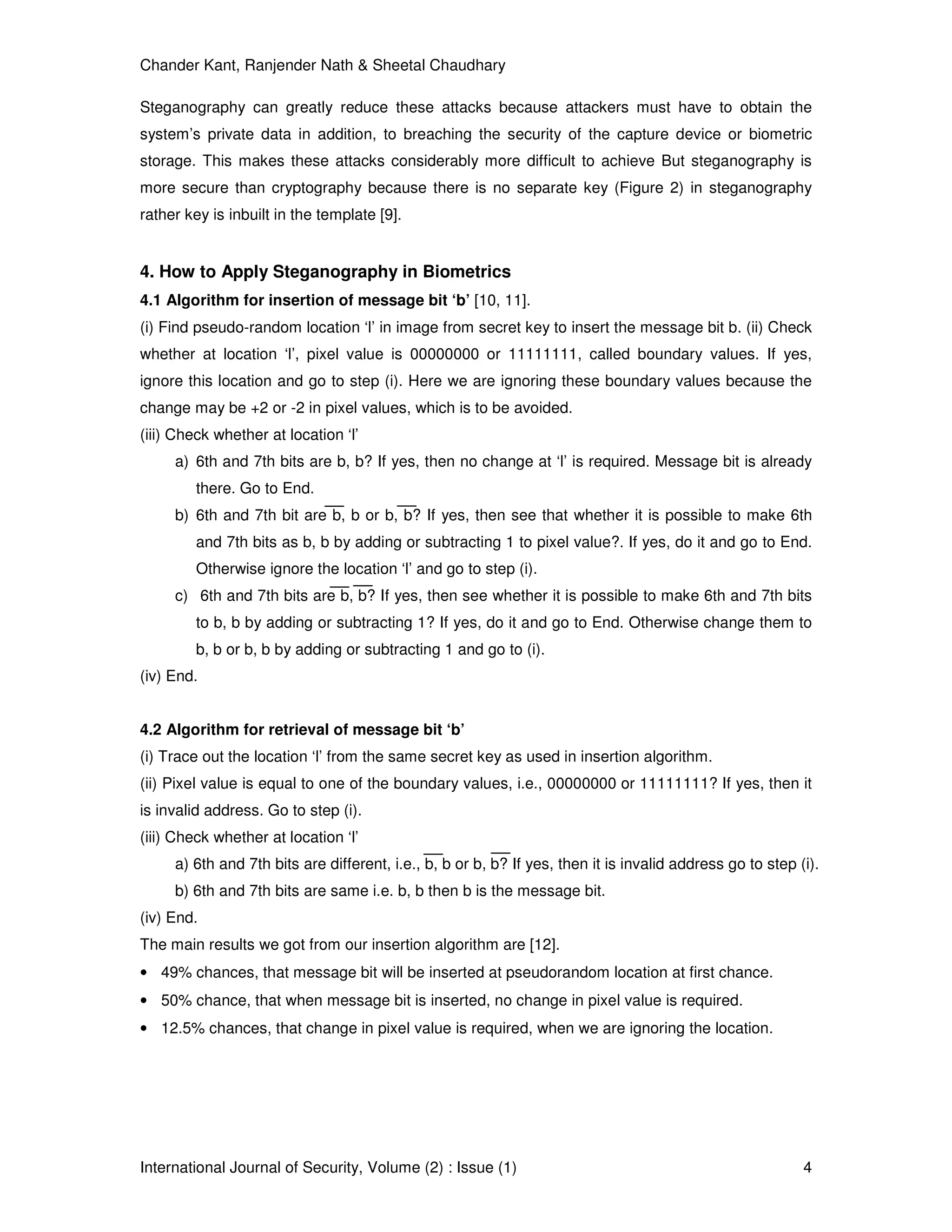 Biometrics Security using Steganography | PDF