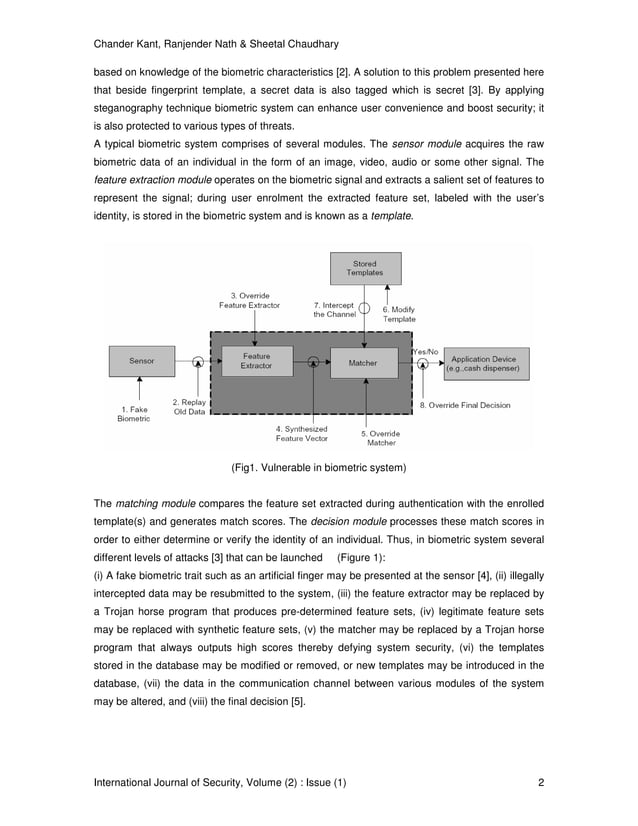 Biometrics Security using Steganography | PDF