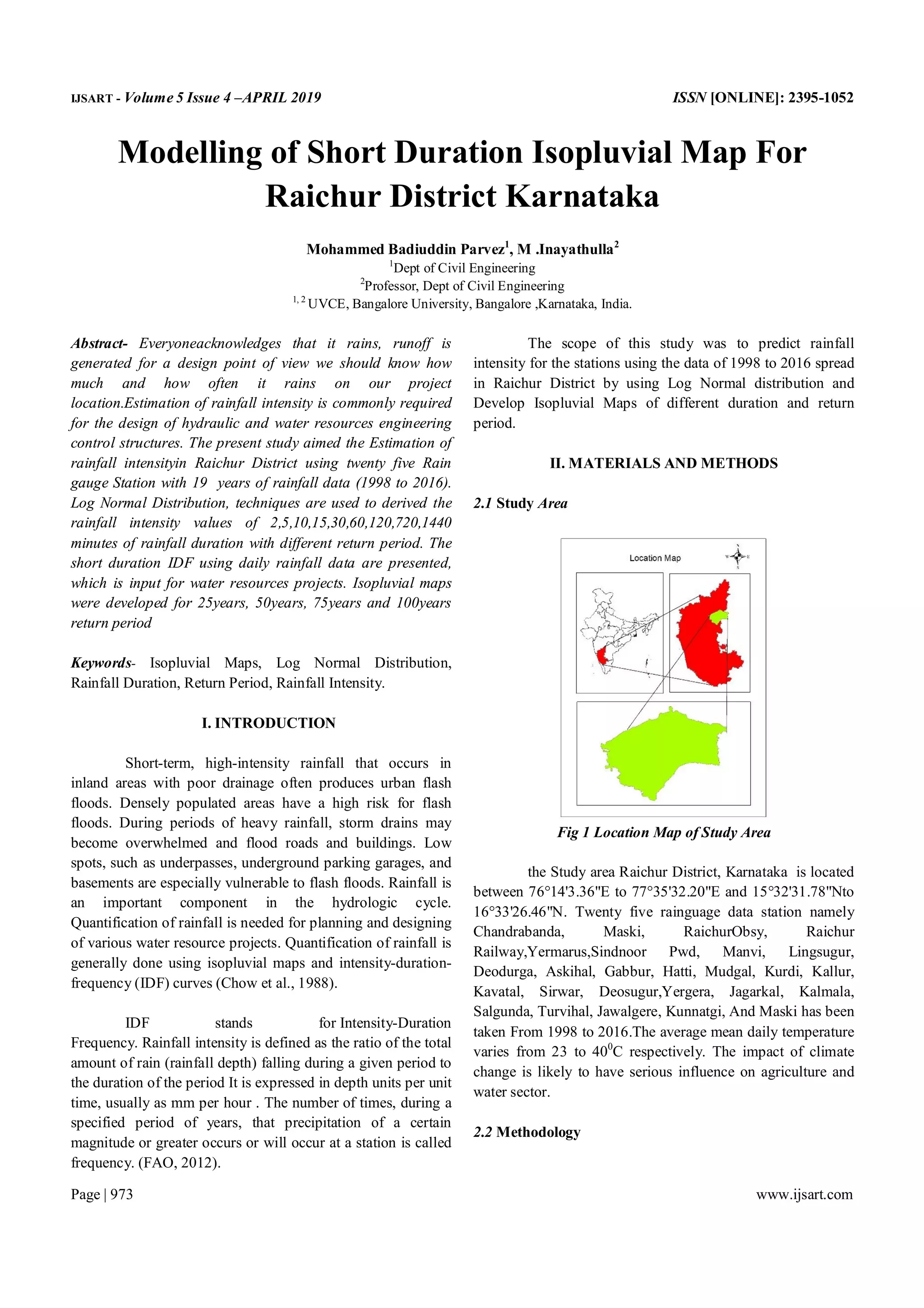 Modelling of Short Duration Isopluvial Map For Raichur District ...