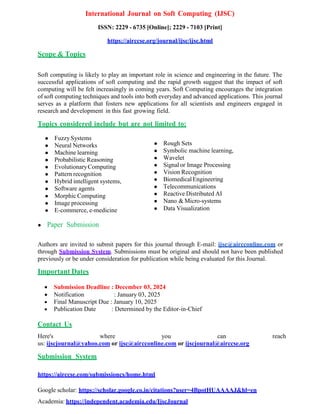 November Issue - International Journal on Soft Computing (IJSC) | PDF