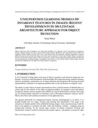 UNSUPERVISED LEARNING MODELS OF INVARIANT FEATURES IN IMAGES: RECENT DEVELOPMENTS IN MULTISTAGE ...