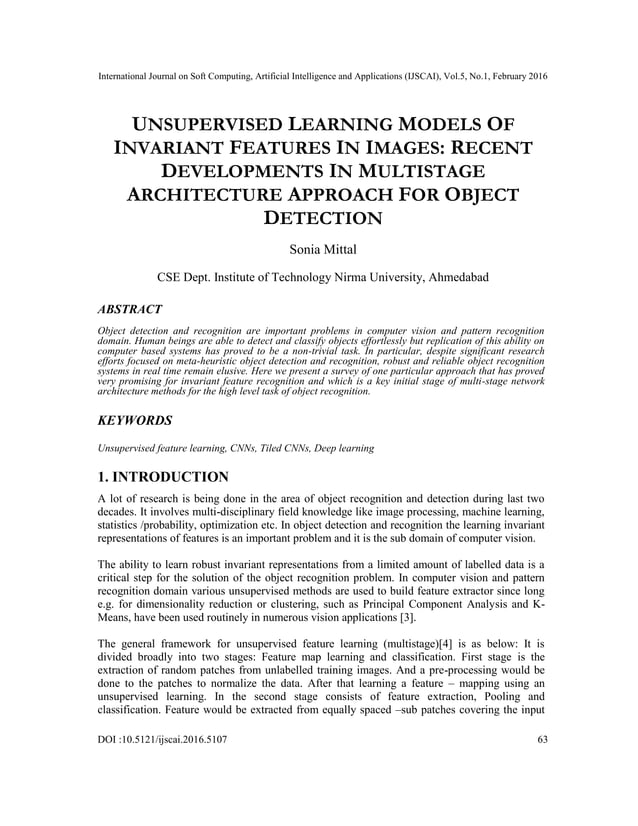 UNSUPERVISED LEARNING MODELS OF INVARIANT FEATURES IN IMAGES: RECENT DEVELOPMENTS IN MULTISTAGE ...