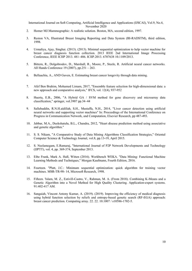 SVM &GA-CLUSTERING BASED FEATURE SELECTION APPROACH FOR BREAST CANCER DETECTION | PDF