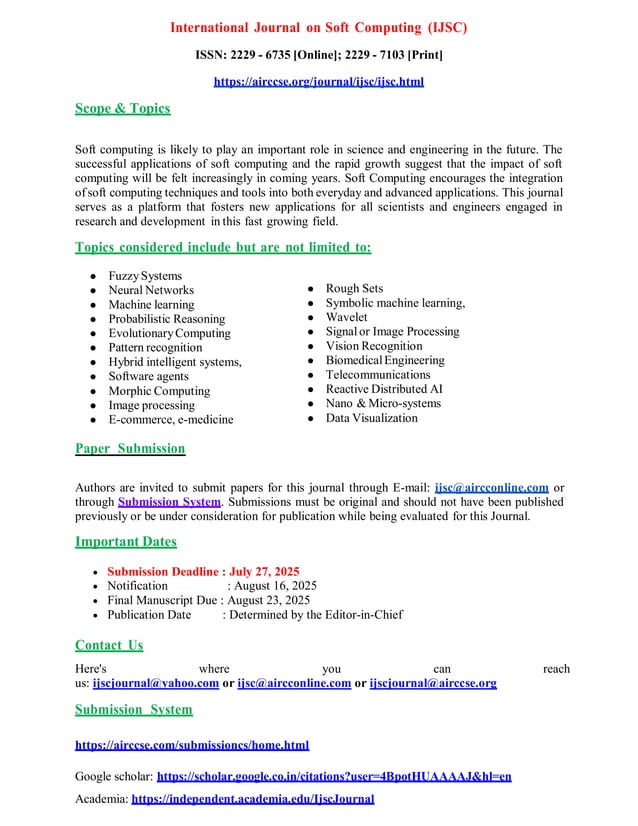 International Journal on Soft Computing ( IJSC ) | PDF