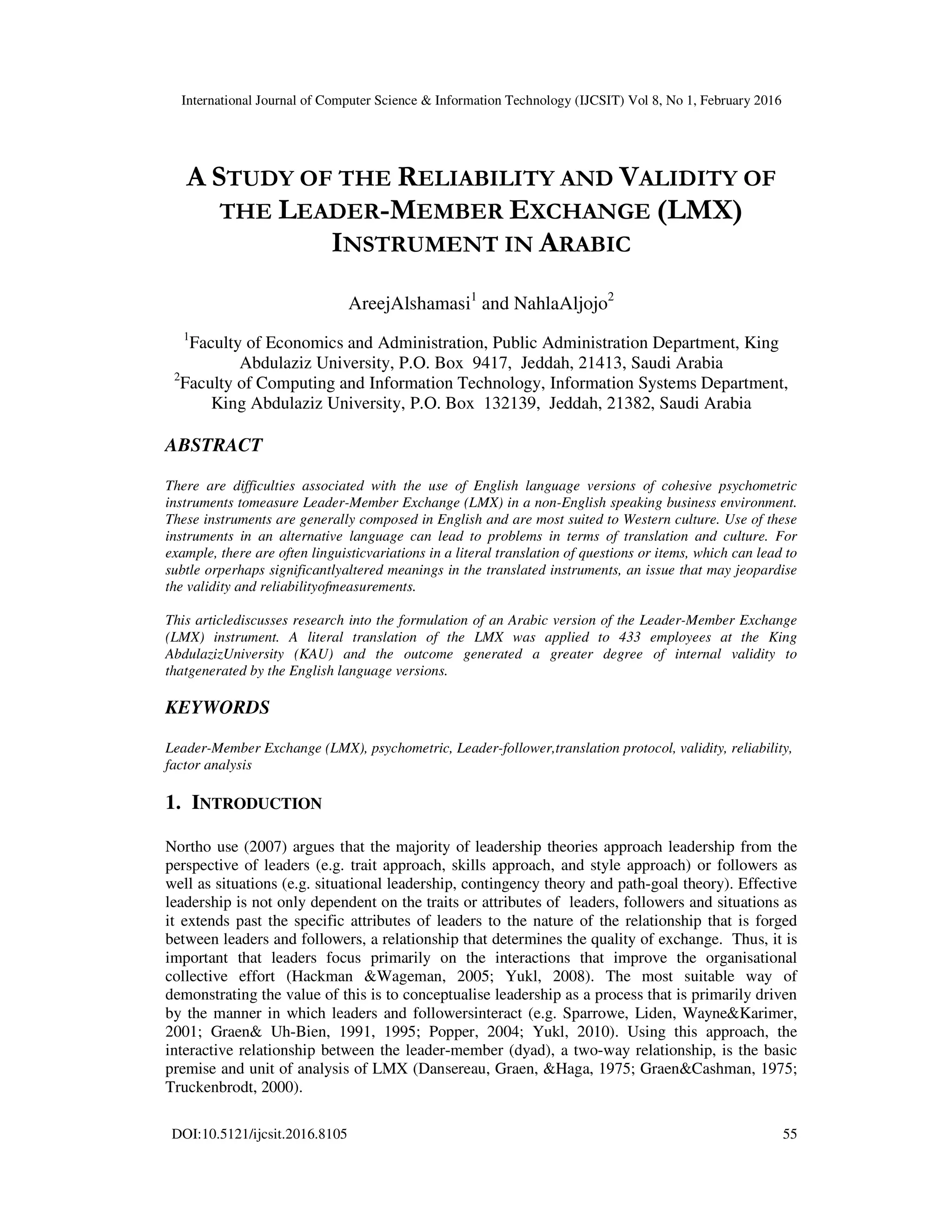 A STUDY OF THE RELIABILITY AND VALIDITY OF THE LEADER-MEMBER EXCHANGE ...