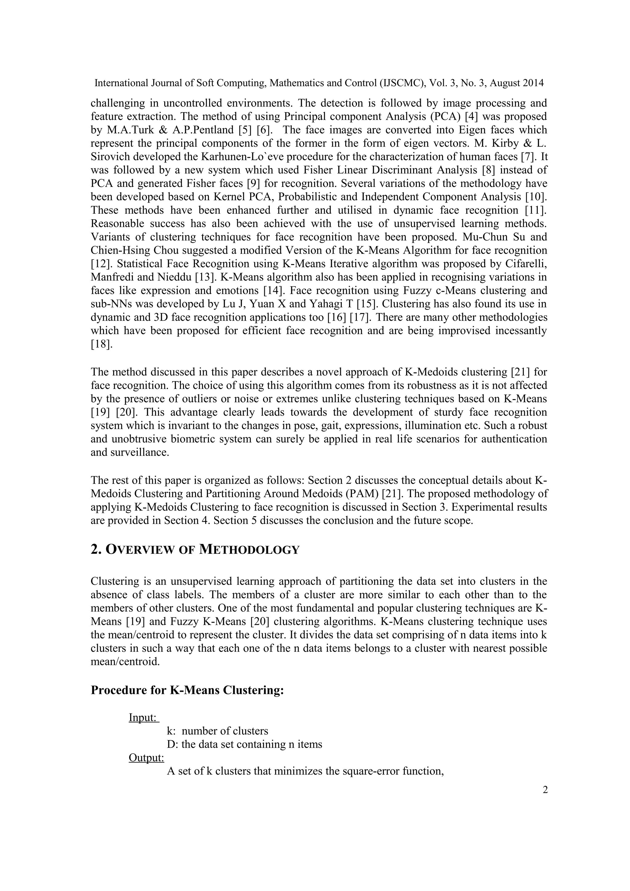 K Medoids Clustering Using Partitioning Around Medoids For Performing Face Recognition Doc